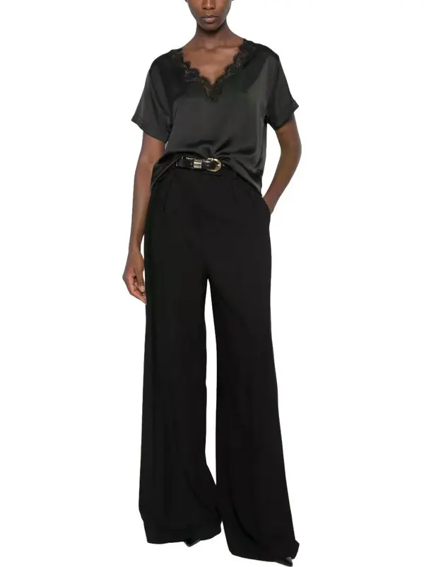 ERMANNO FIRENZE V-neck Lace Trim Top - Black
