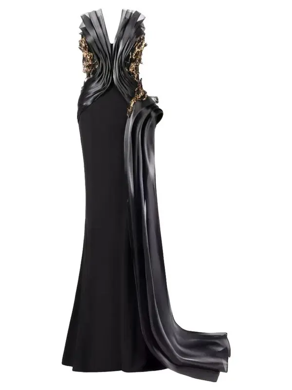 GABY CHARBACHY Sequin-embellished Ruffled Gown - Black