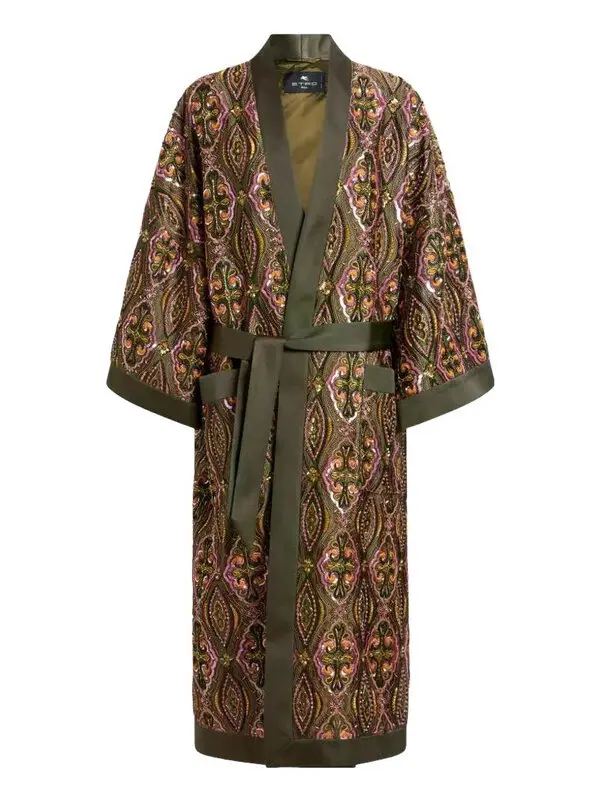 Etro Kimono Coat With Floral Medallion Embroidery And Beads - Green