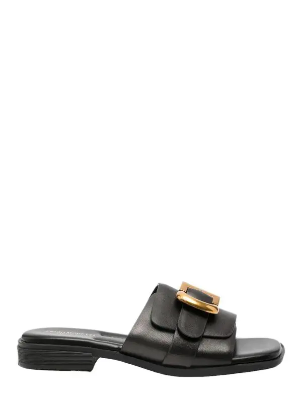 SERGIO MORETTI FIRENZE Buckle Detail Square-toe Flat Sandals - Black