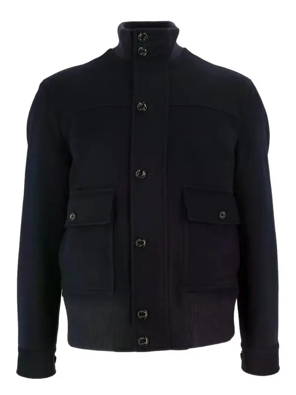 LARDINI Button-fastening Ribbed-trim Jacket - Blue