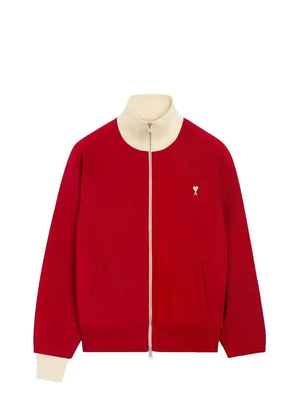 AMI Paris Zipped Cotton Sweatshirt With De Coeur - Red