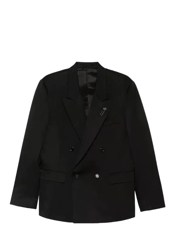 LARDINI Double-breasted Peak-lapel Blazer - Black