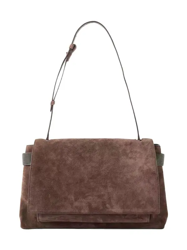Brunello Cucinelli Monili Embellished Suede Shoulder Bag - Brown
