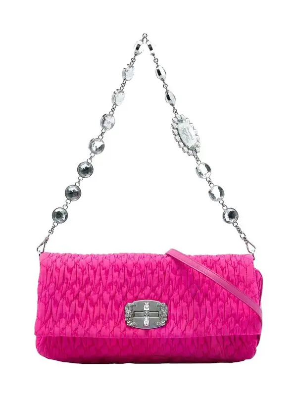 Miu Miu Matelassé Crystal Chain Satchel - Pink