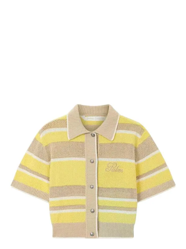 Palm Angels Striped Open-knit Cropped Cardigan - Yellow