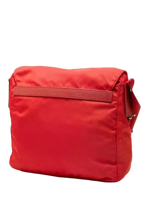 Prada Saffiano Trimmed Tessuto Messenger Bag - Red