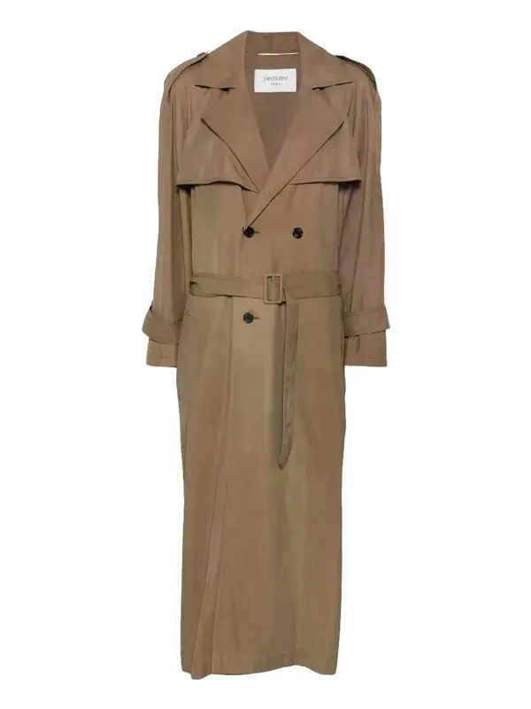 Saint Laurent Double-breasted Belted Trench Coat - Brown