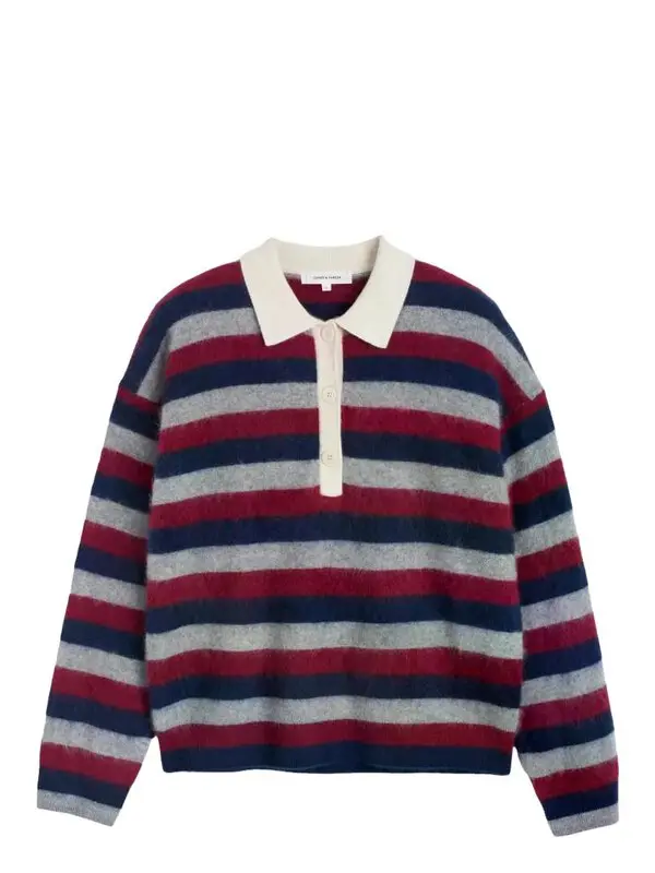Chinti & Parker Striped Merino Wool Polo Sweater - Grey