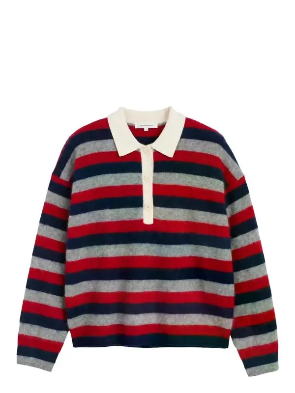 Chinti & Parker Striped Merino Wool Polo Sweater - Grey