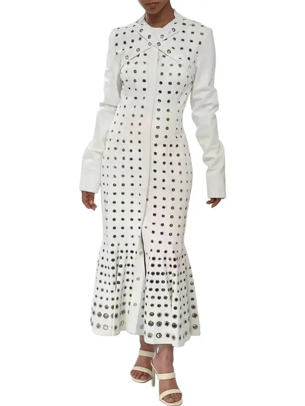 Off-White Eyelet-embellished Belted Midi Dress - White