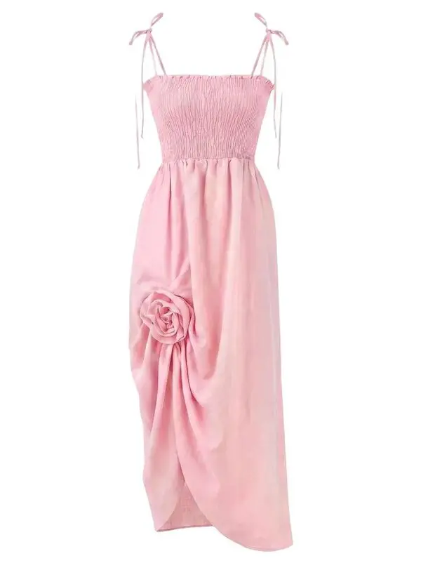 Sleeper Atlanta Rose Embellished Linen Dress - Pink