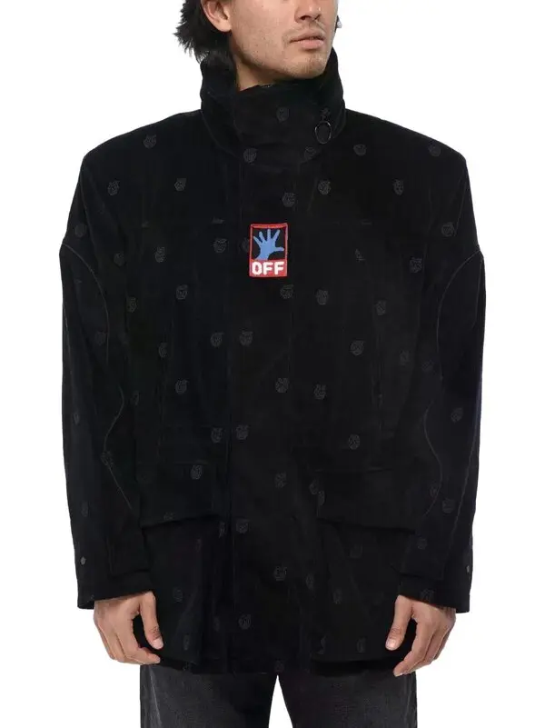 Off-White Hands Off Embroidered Velour Jacket - Black