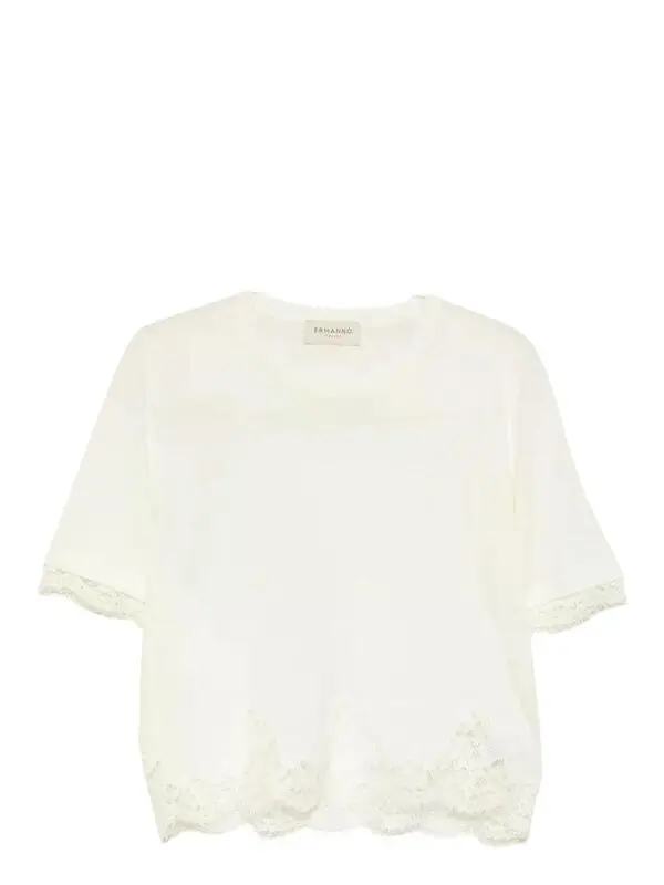 ERMANNO FIRENZE Short-sleeve Lace-trim Top - Neutrals