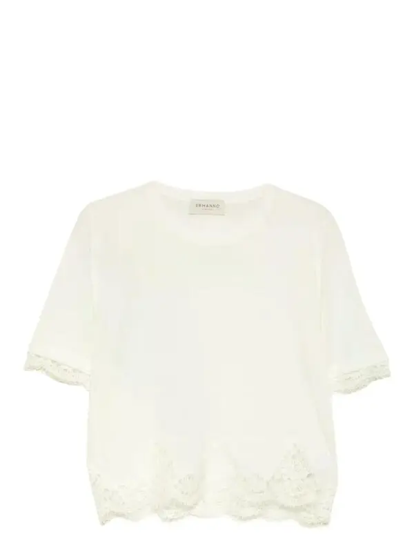 ERMANNO FIRENZE Short-sleeve Lace-trim Top - Neutrals