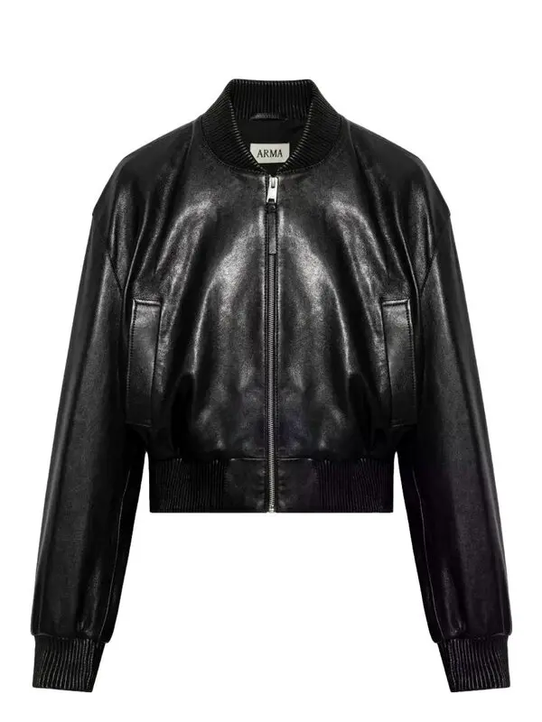 ARMA Ribbed-trim Leather Bomber Jacket - Black