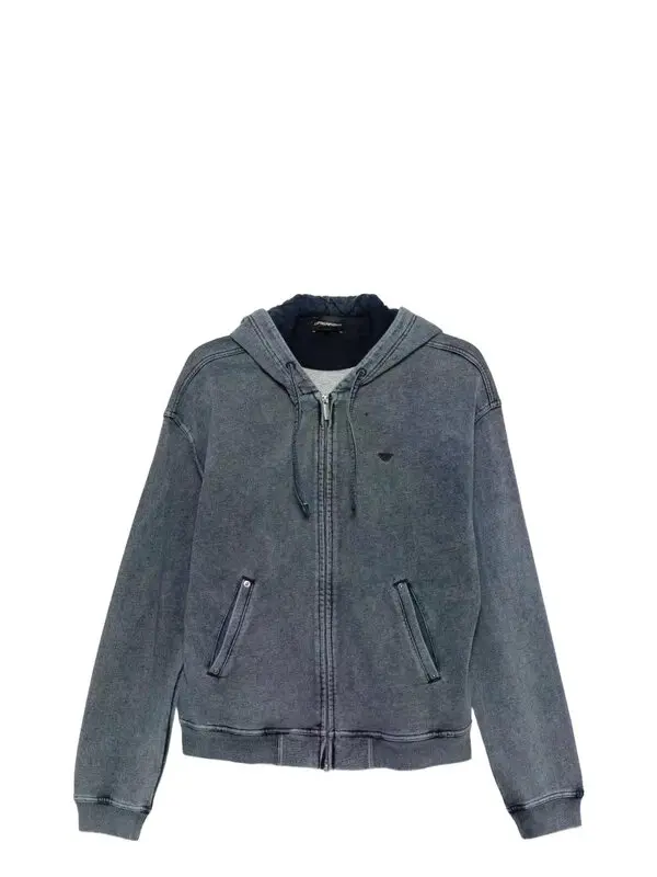 Emporio Armani Zip-up Hoodie With Drawstring Hood And Logo Patch - Blue
