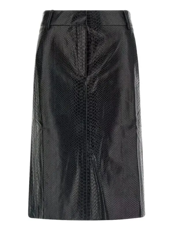 Andamane The Attico Snake-effect Midi Skirt - Black