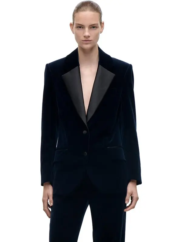 Victoria Beckham Camilla Velvet Tuxedo Jacket - Dark Navy