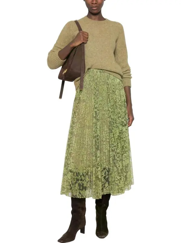 Ermanno Scervino Floral Lace Pleated Midi Skirt - Green