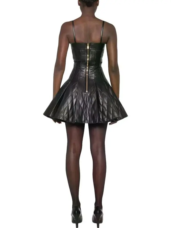 Balmain Quilted Leather Mini Dress - Black