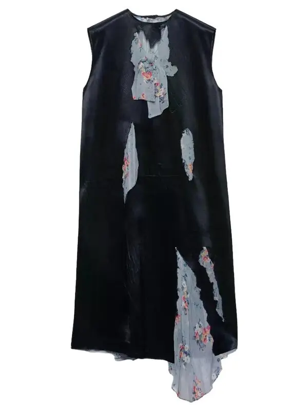 Prada Devoré Satin Dress With Floral Georgette - Black