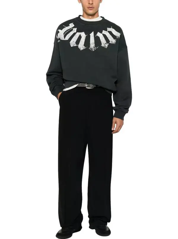 Palm Angels Big Neck Logo Printed Sweatshirt - Black
