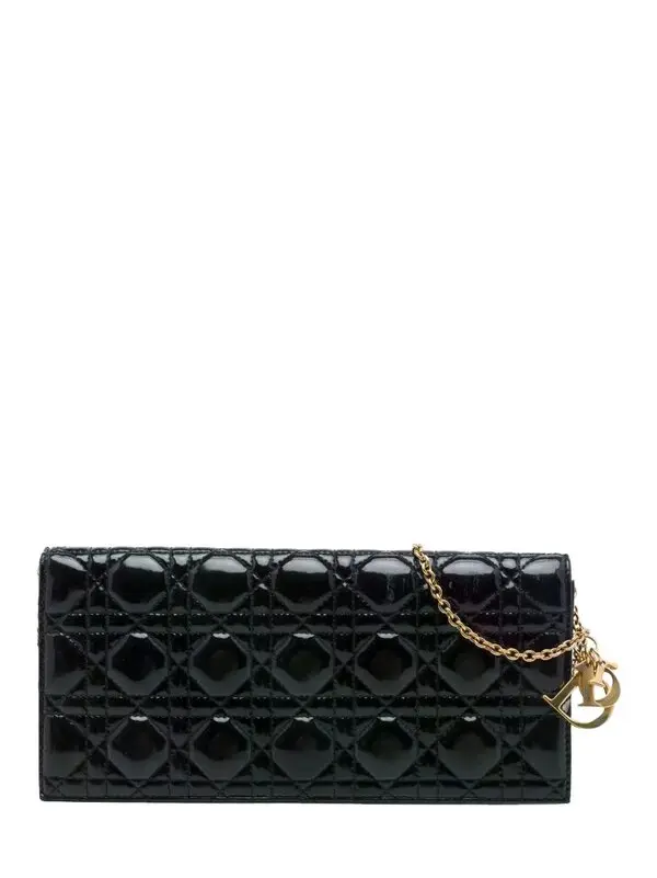 Dior Patent Cannage Lady Clutch With Chain Crossbody Bag - Black