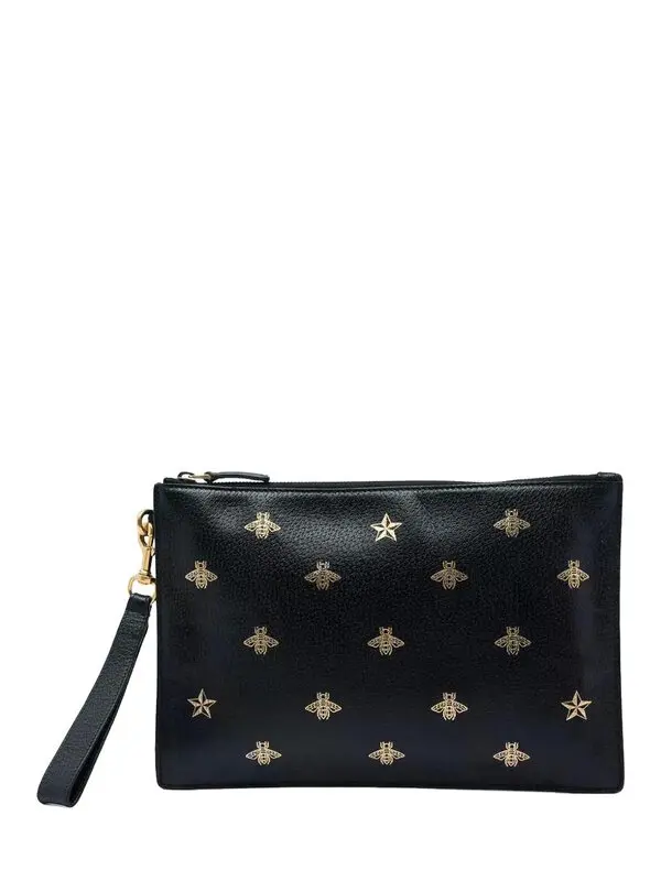 Gucci Calfskin Bee Star Clutch Bag - Black