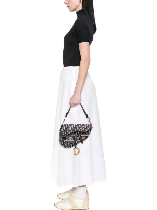 Dior 2020 Oblique Embroidered Canvas Saddle Bag Shoulder Bag - Blue