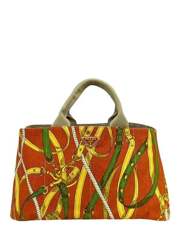 Prada Printed Canvas Canapa Tote Satchel - Orange
