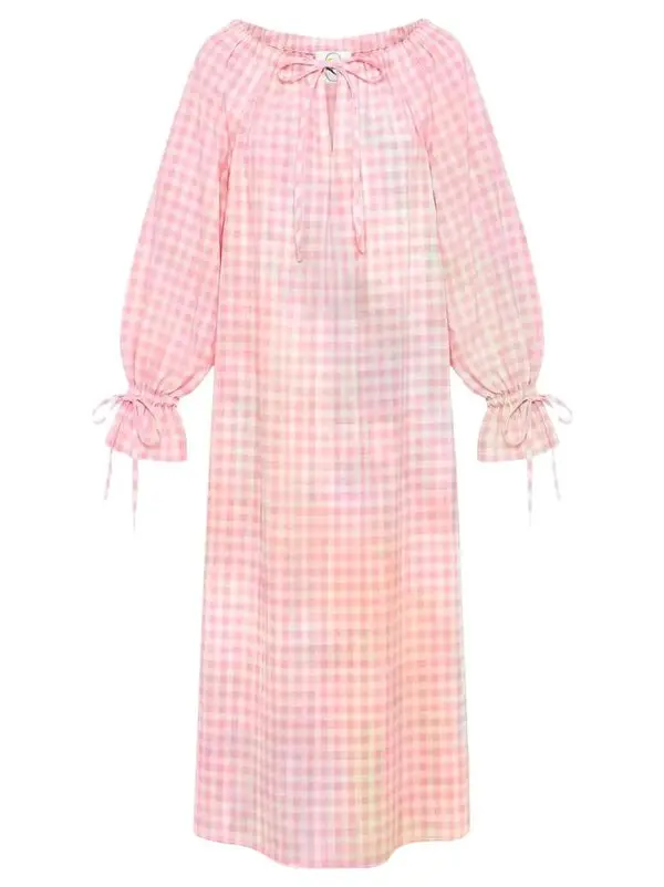 Sleeper Cha-cha Gingham Maxi Linen Dress - Pink