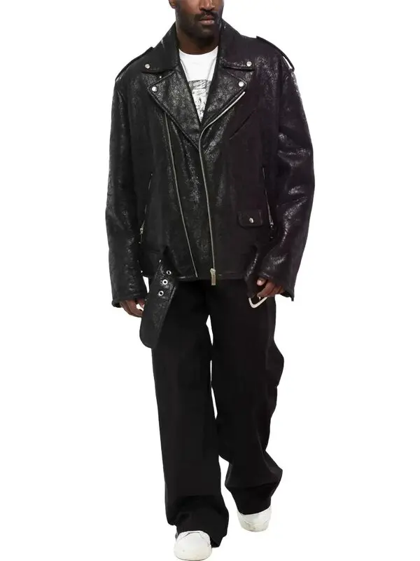 Off-White Shearling Biker Jacket With Vintage Effect - Black