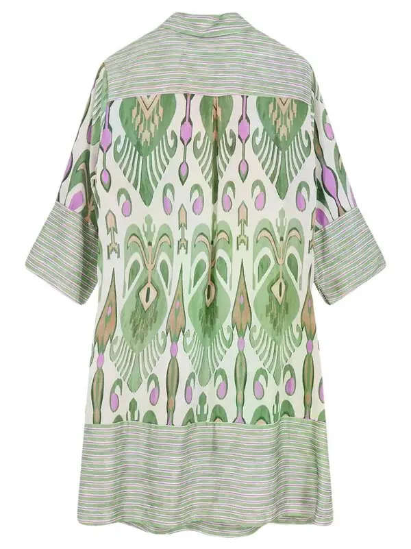 BYE FIRENZE Ikat-print Button-down Mini Dress - Green