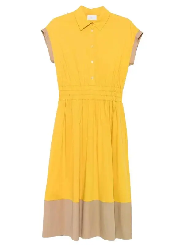 CLIPS Two-tone Smocked Waist Midi Dress - Yellow