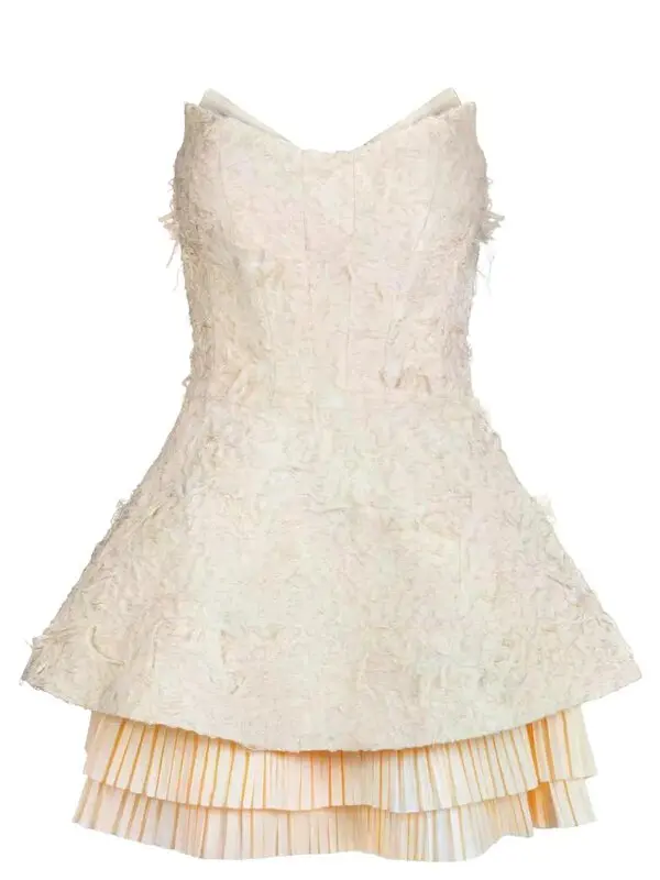 GABY CHARBACHY Pleated-trim Textured Strapless Mini Dress - Neutrals