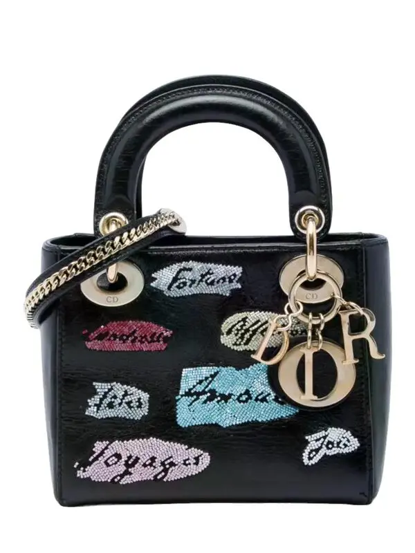 Dior Mini Lady Satchel Beaded Calfskin - Black