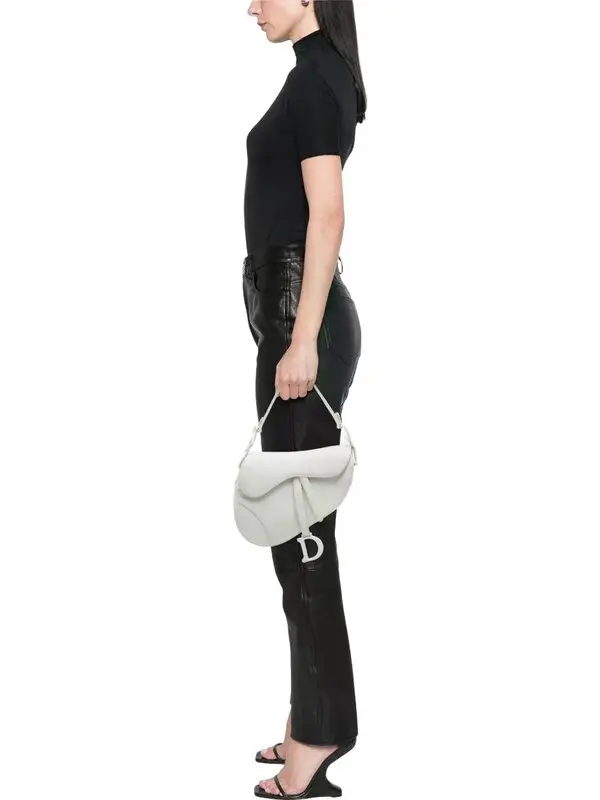 Dior 2019 Grained Calfskin Saddle Bag Shoulder Bag - White