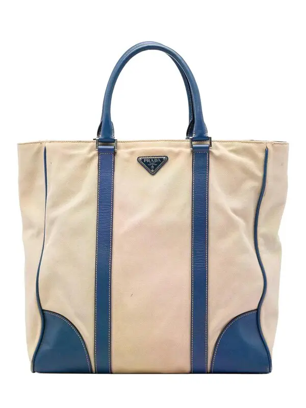 Prada Saffiano Trimmed Canvas Tote Bag - Blue