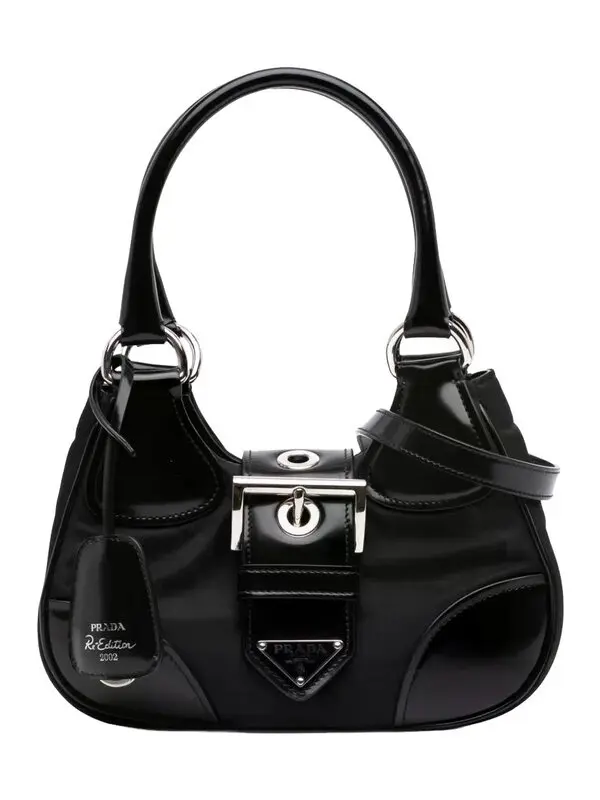 Prada Re Nylon And Shiny Calfskin Moon Satchel - Black