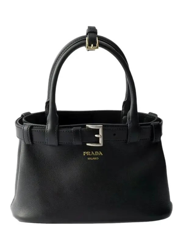 Prada Small Buckled Leather Bag With Belt - Black