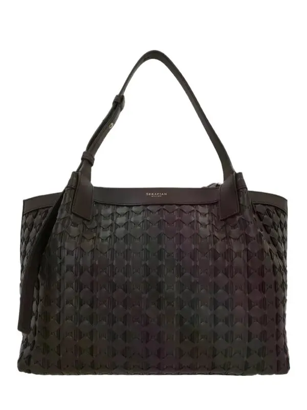 SERAPIAN Small Mosaico Woven Leather Tote Bag - Brown