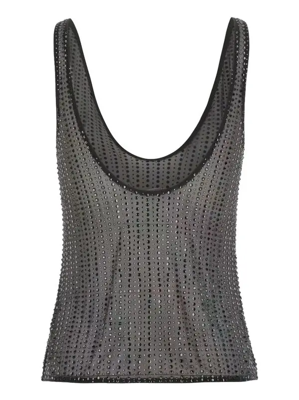 VENUJA Embellished Mesh Scoop Neck Top - Neutrals