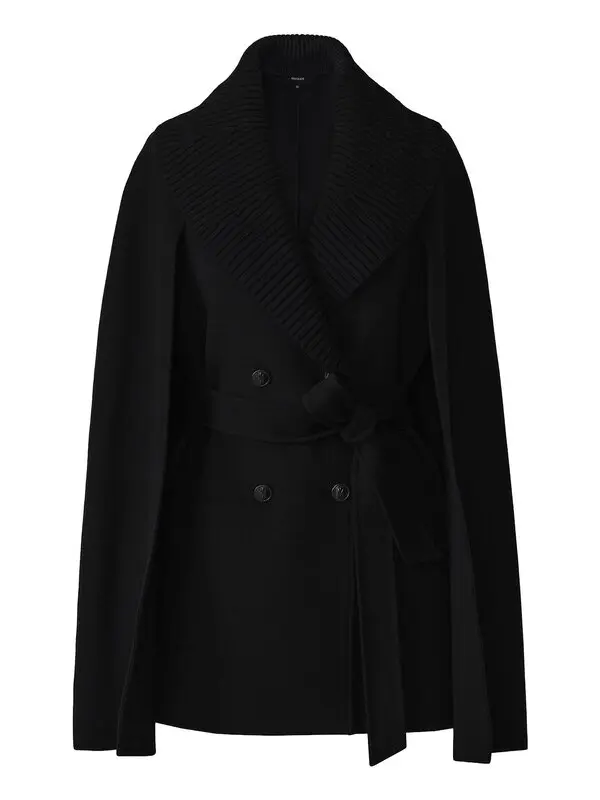 Mackage Susie Wool Cape With Shawl Collar And Belt - Black