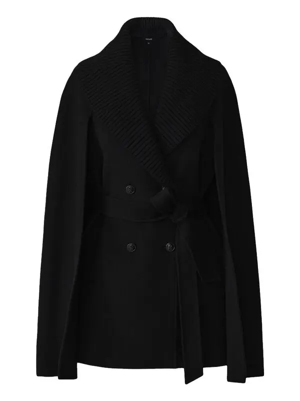Mackage Susie Wool Cape With Shawl Collar And Belt - Black