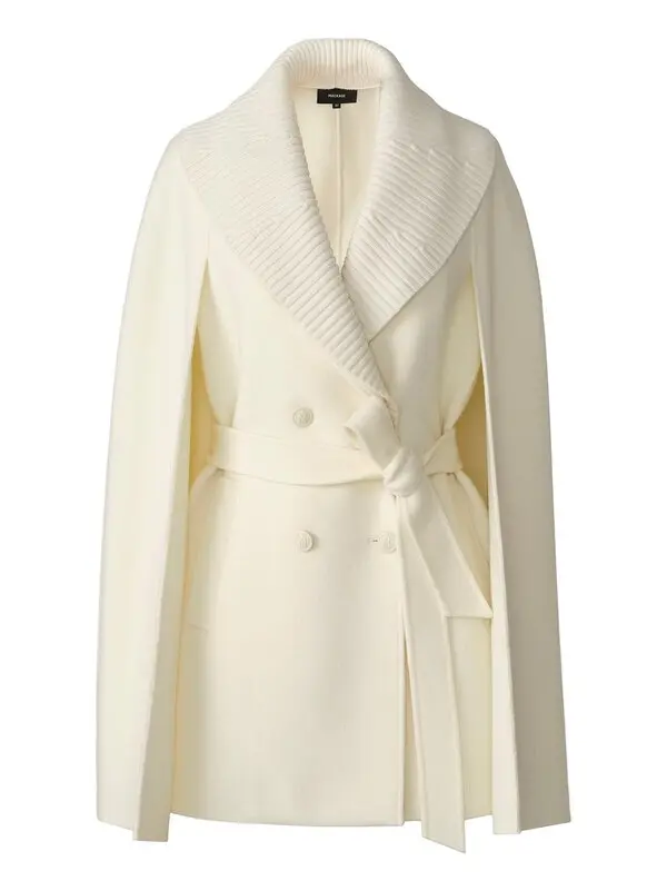 Mackage Susie Wool Cape With Shawl Collar And Belt - Cream