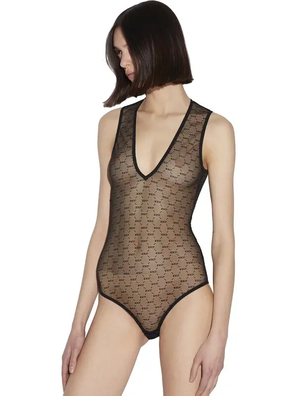 Dsquared2 Tulle Bodysuit With Motif - Black