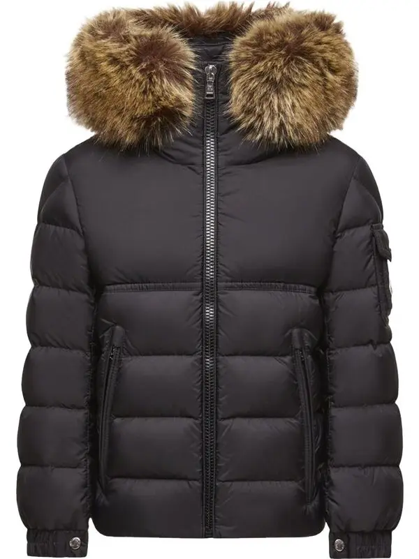 Moncler Down Jacket With Faux Fur Hood Trim - Black
