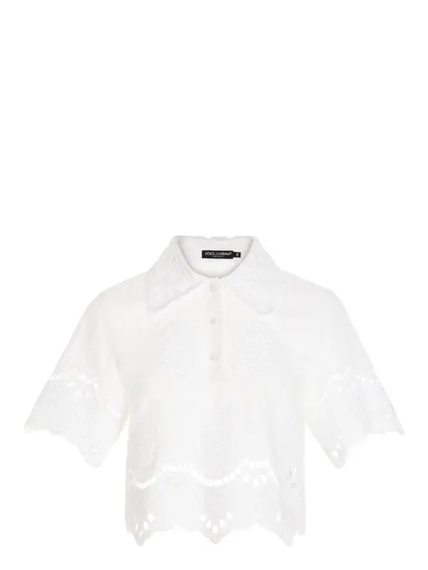 Dolce & Gabbana Cropped Embroidered Cotton Blouse - White