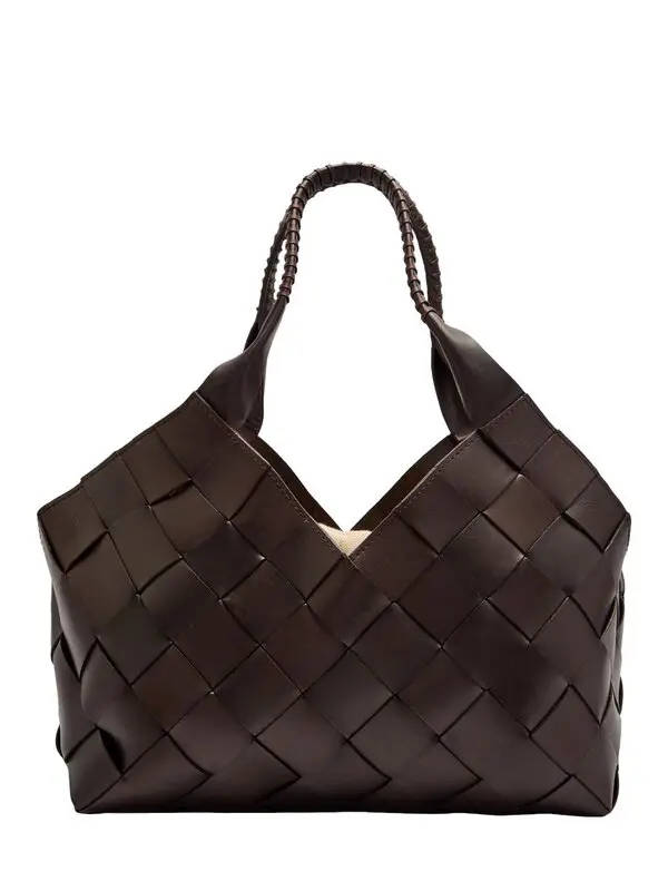 Dragon Diffusion Castello Large Woven Leather Tote Bag - Dark Brown